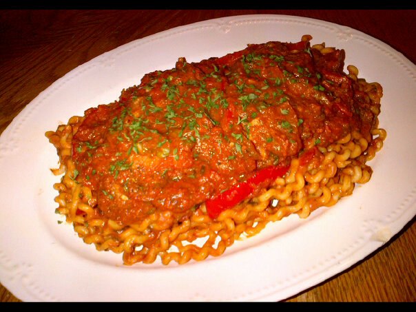 The Comforting Vegan : Vegan Roman-Style Chicken with Fusilli Pasta