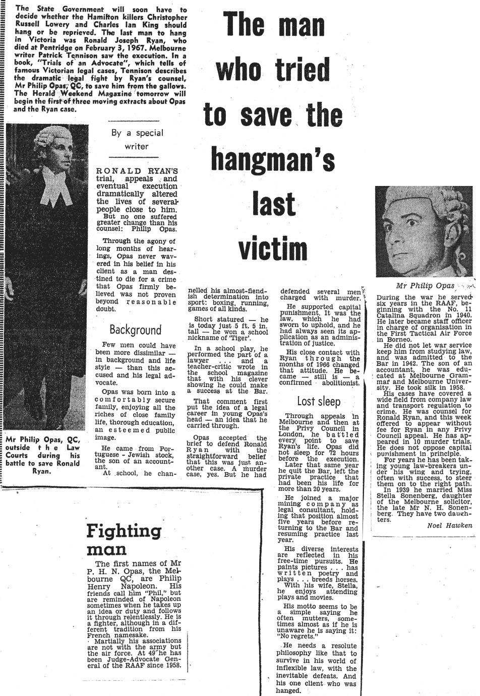 SAMURAI POLICE 1109: RONALD RYAN THE LAST MAN HANGED IN AUSTRALIA ...