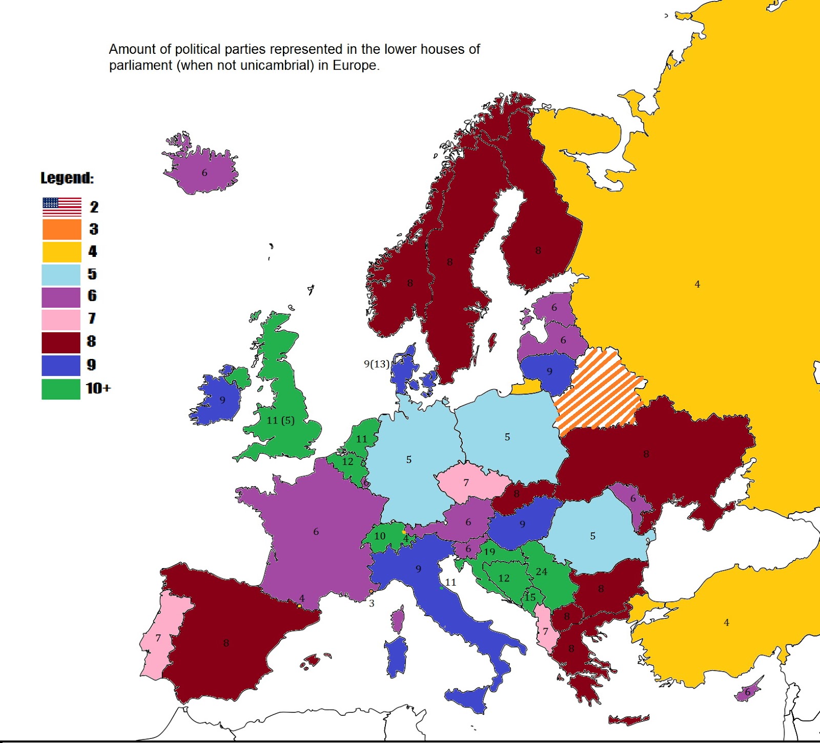 Amount of political parties represented in European parliaments - Vivid ...
