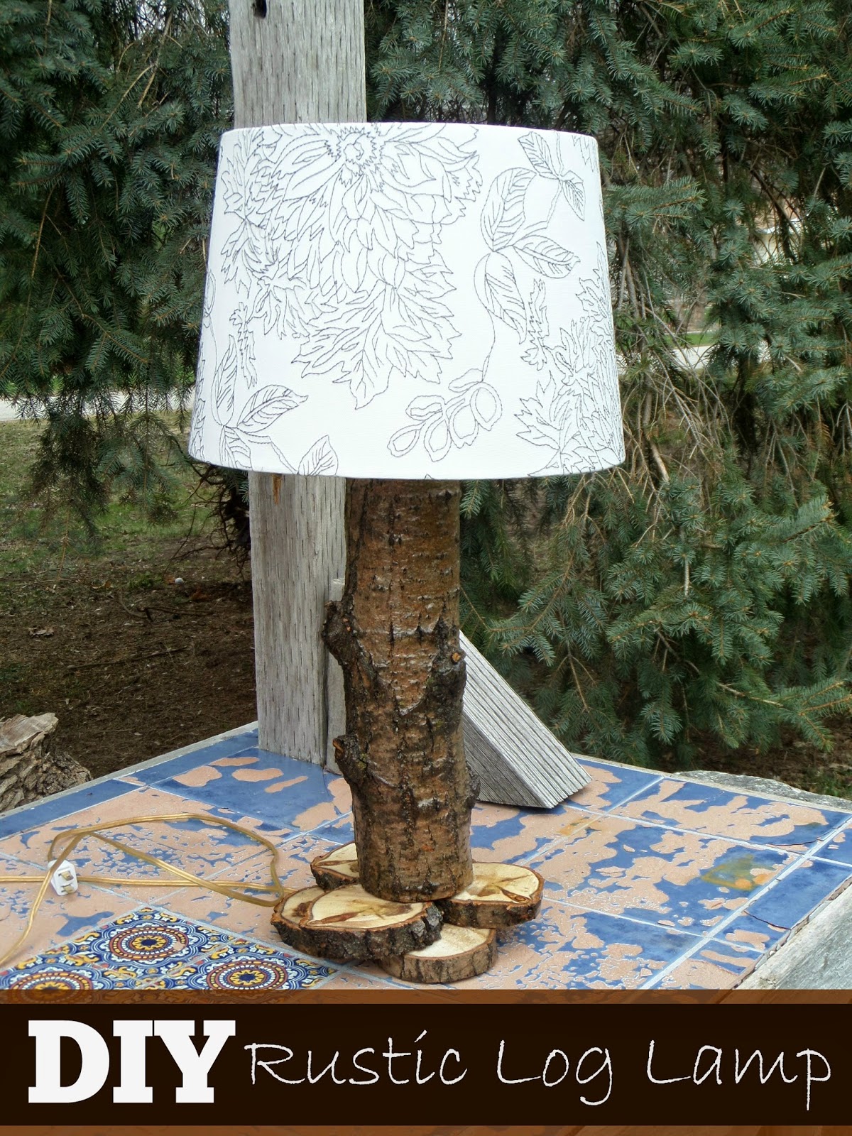 DIY Rustic Log Lamp with LED Power - Outnumbered 3 to 1