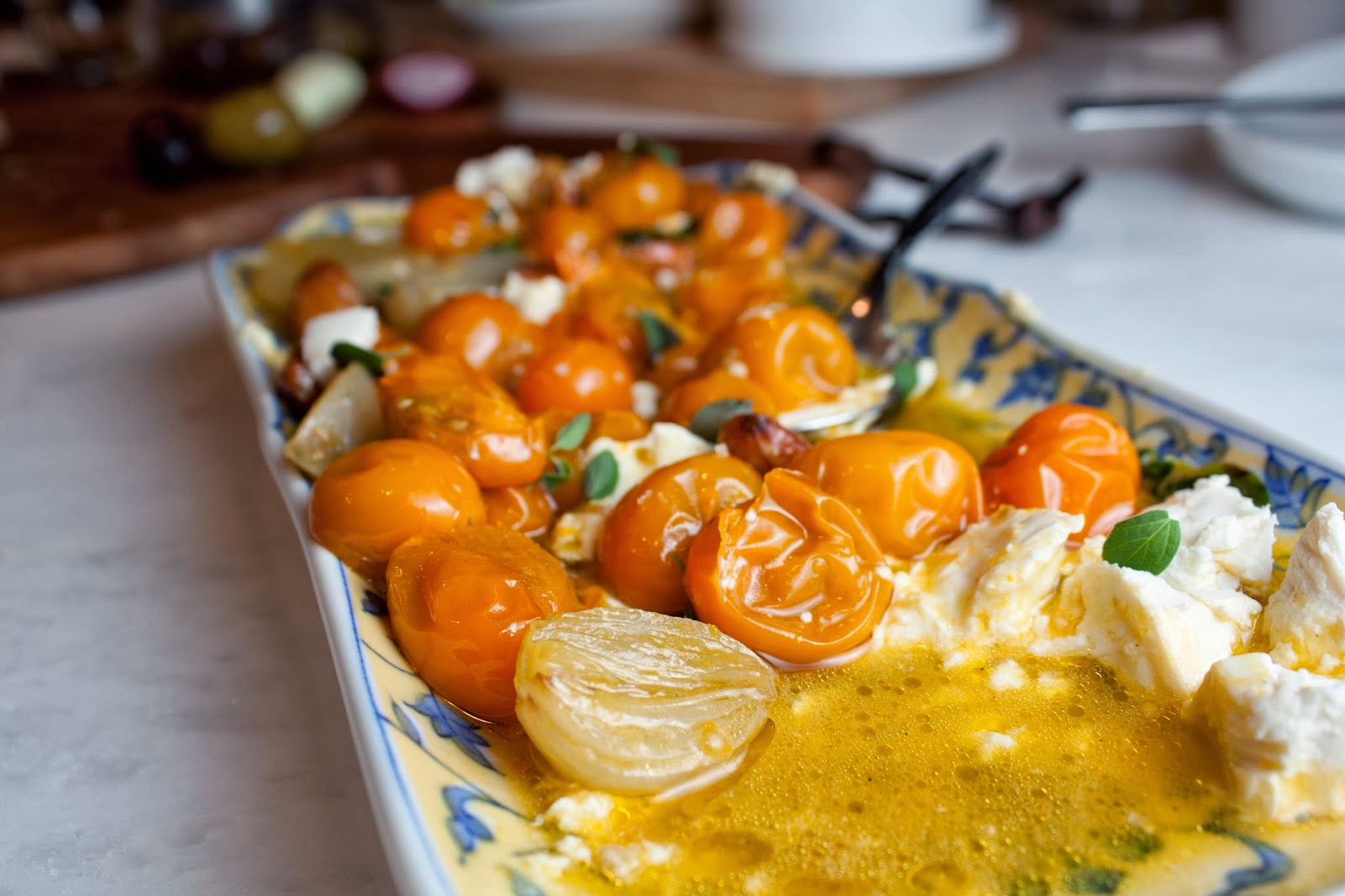 Fat and Happy Blog: Olive Oil Poached Orange Tomatoes with Honey Goat ...