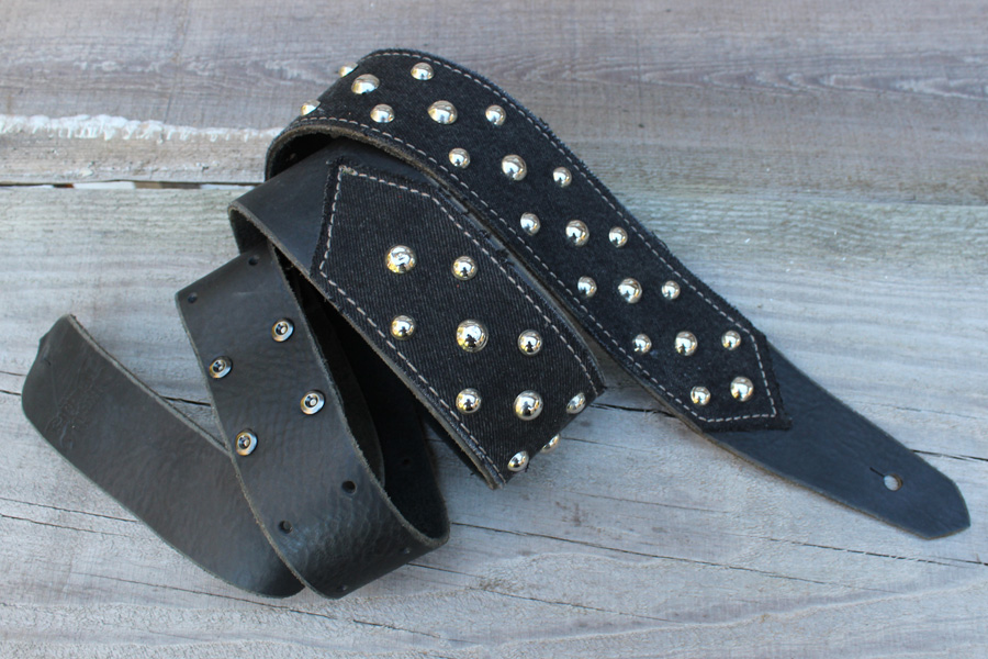Custom Studded Denim & Leather Guitar Strap - Rusty Knuckles - Motors ...