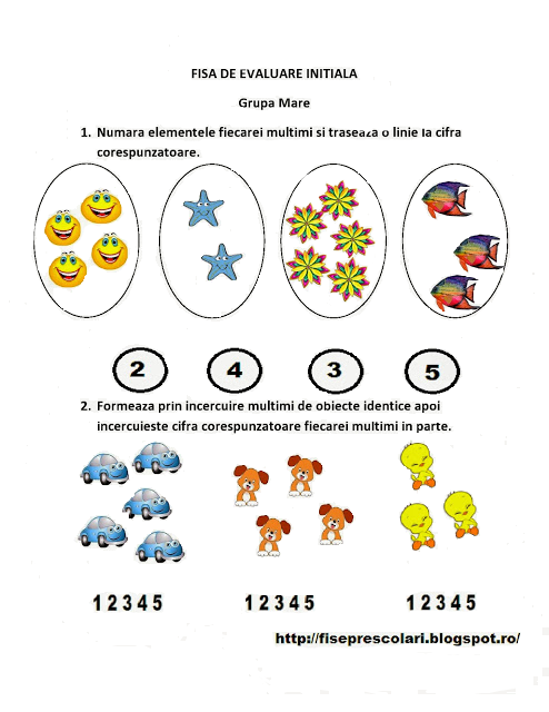 FISE de evaluare initiala Grupa Mare :: Fise de lucru - gradinita si scoala
