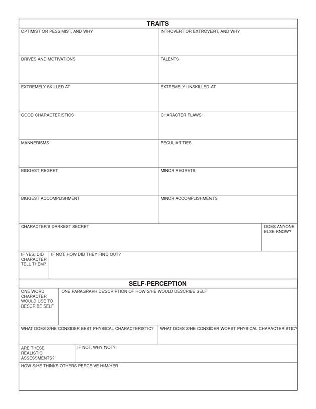 The Roxx Blog: Fiction Writer's Character Chart