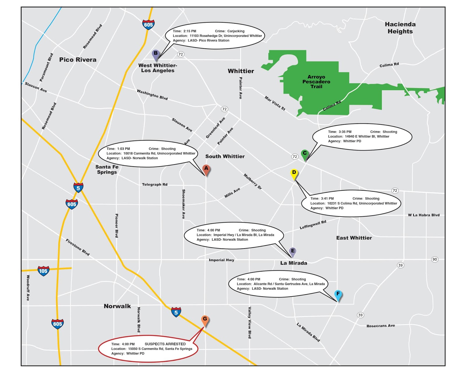 La Mirada News Source: Los Angeles Sheriff's Department map of April 29 ...