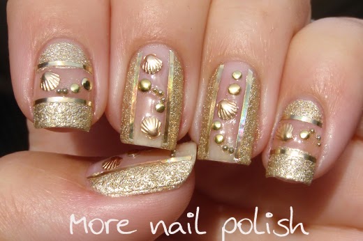 Gold nails just for me featuring shell studs ~ More Nail Polish