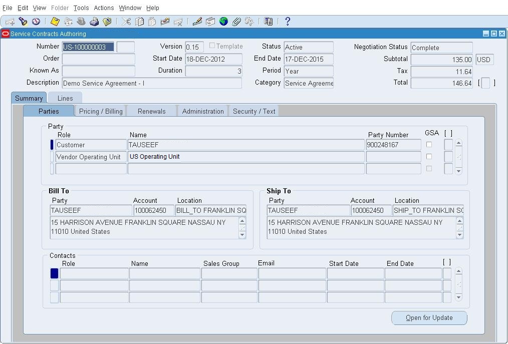 Oracleappsnfusion Oracle Service Contracts Part Iv Creation Of Service Contract
