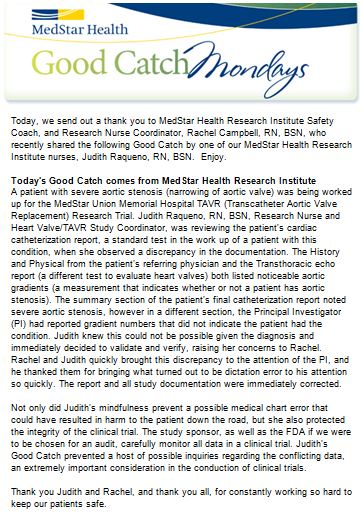 MHRI Cardiovascular Team get a 'Good Catch' Monday