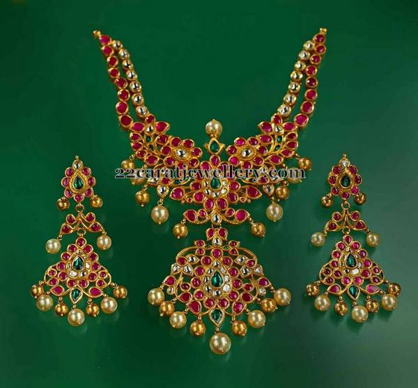 Heavy Pota Ruby Set with Hangings - Jewellery Designs
