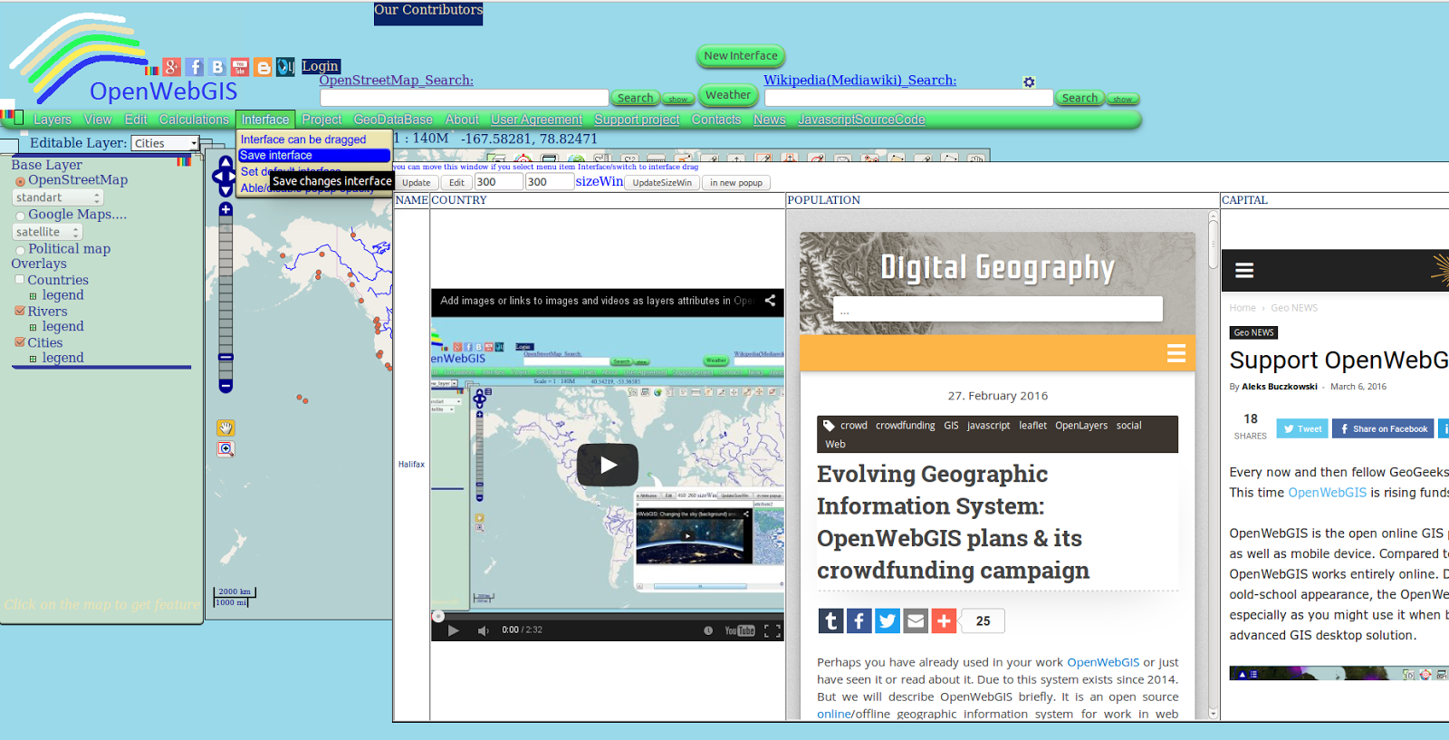 Openwebgis Is Free Online Gis Customizing Of Openwebgis Interface To Create Your Own Workspace