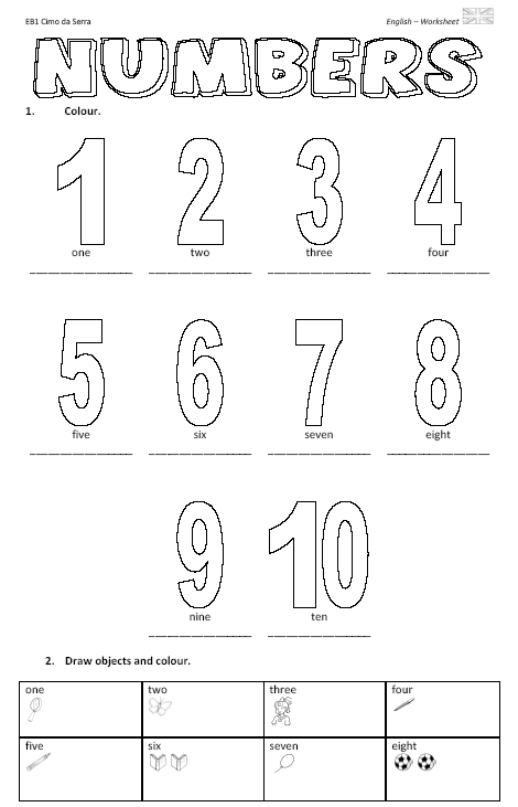 Fichas de Inglés para niños: Worksheets numbers