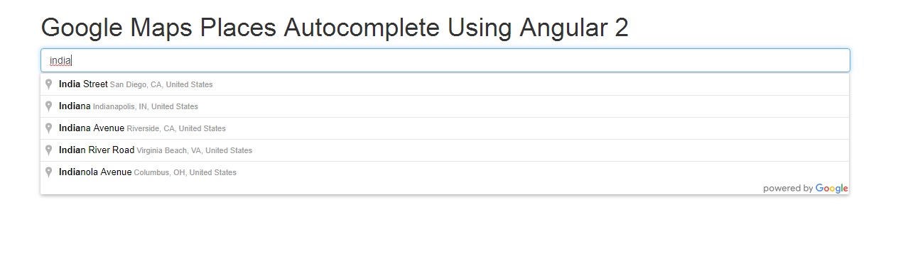Google maps places autocomplete using Angular 2