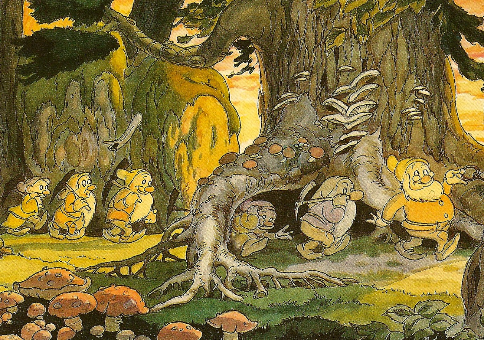 My Favorite Disney Postcards: Seven Dwarfs Off to Work in the Mines