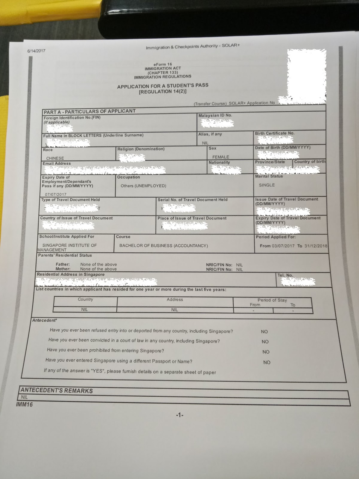 Yoon‘s House: Collecting Student Pass at ICA Building (Singapore)