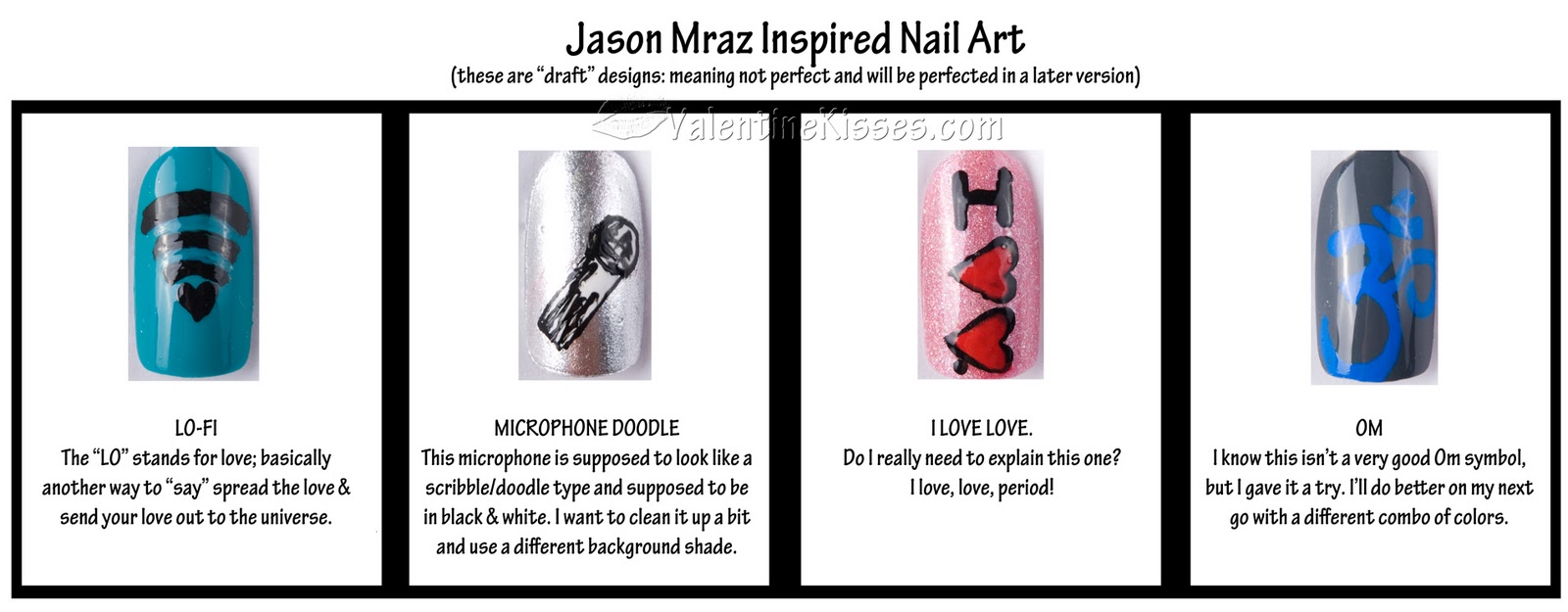 Valentine Kisses: Jason Mraz inspired nail art (16 designs)... going to ...