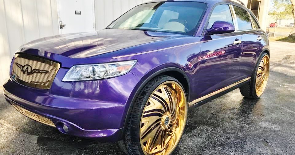 Ace-1: Purple Infiniti FX35 on Gold 28's Davin Floaters Grill by @Grill ...