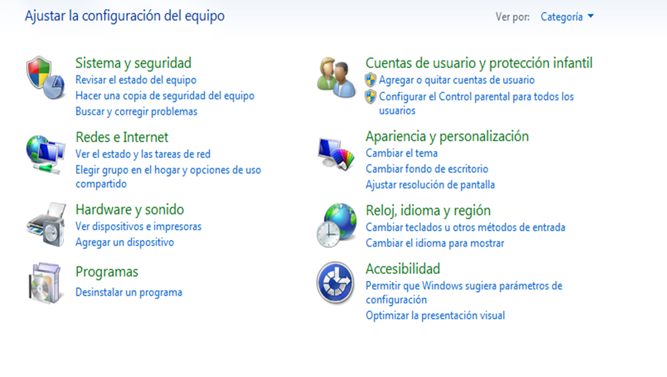 Panel de Control y Accesorios de Windows 7: Panel de control y ...