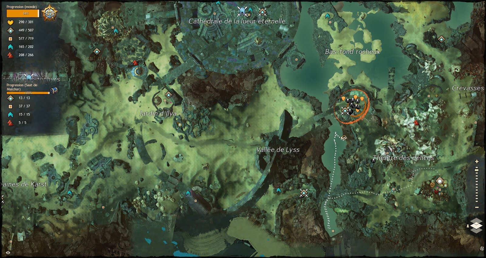 Découvre Guild Wars II: Cartographie Saut de Malchor - Zone 75 à 80