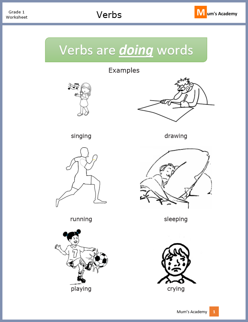Grade 1 - Worksheet - Verbs - Mum's Academy