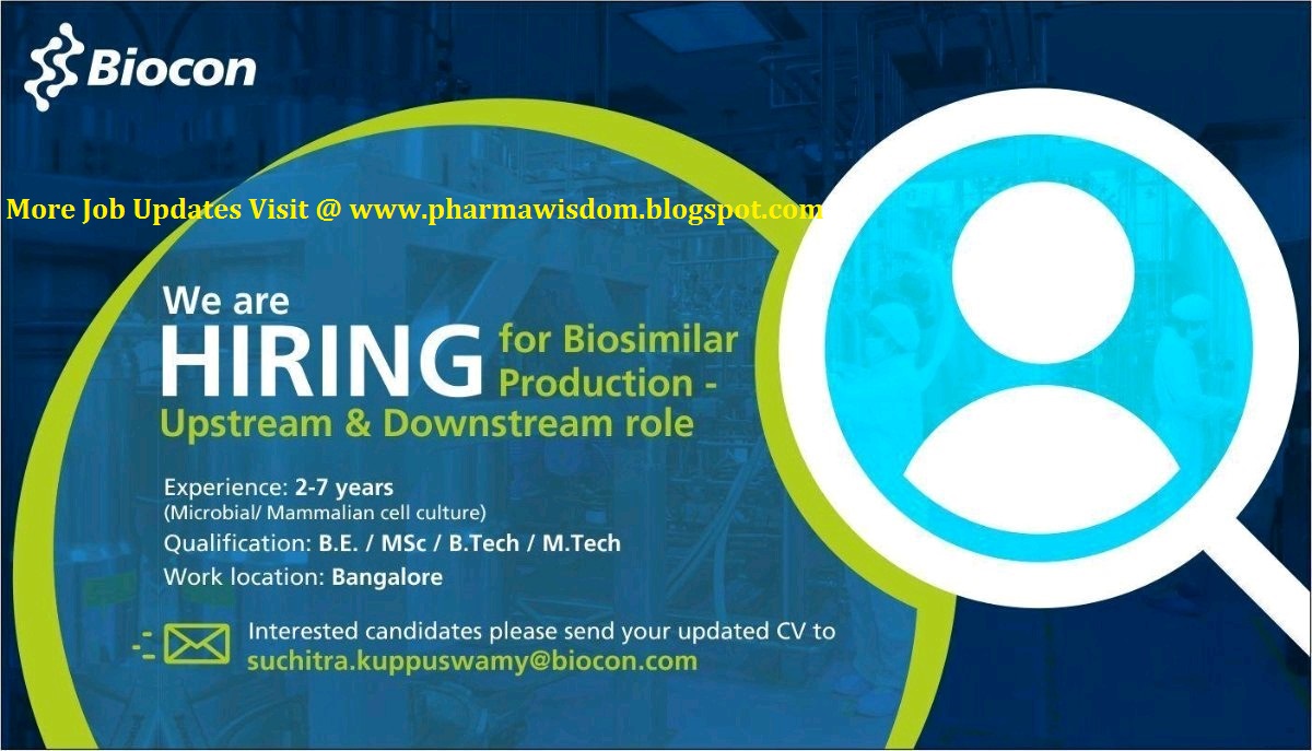 Job Openings for Biosimilar Production Department @ Biocon Limited ...