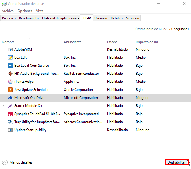 Quitar programas de inicio Windows 10