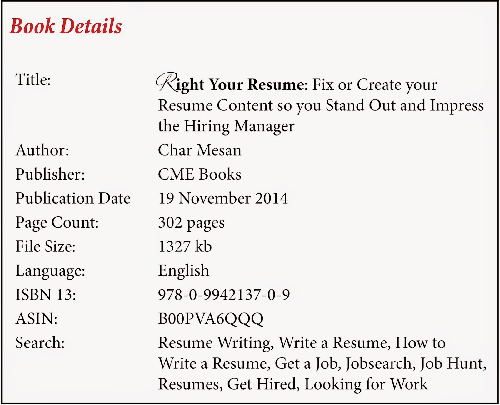 Right Your Resume: Book Details