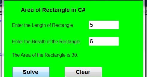 Free Programming Source Codes and Computer Programming Tutorials: Area of Rectangle in C#