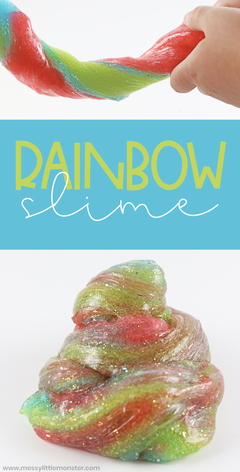 Easy Rainbow Slime Recipe - using only 3 ingredients - Messy Little Monster