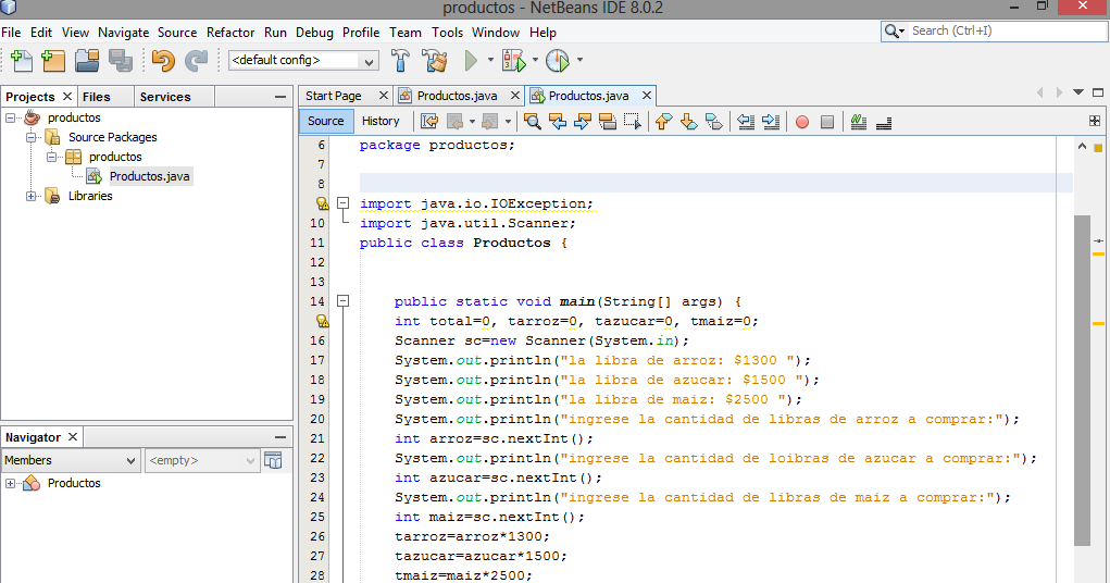 primera sesión java : PRODUCTOS