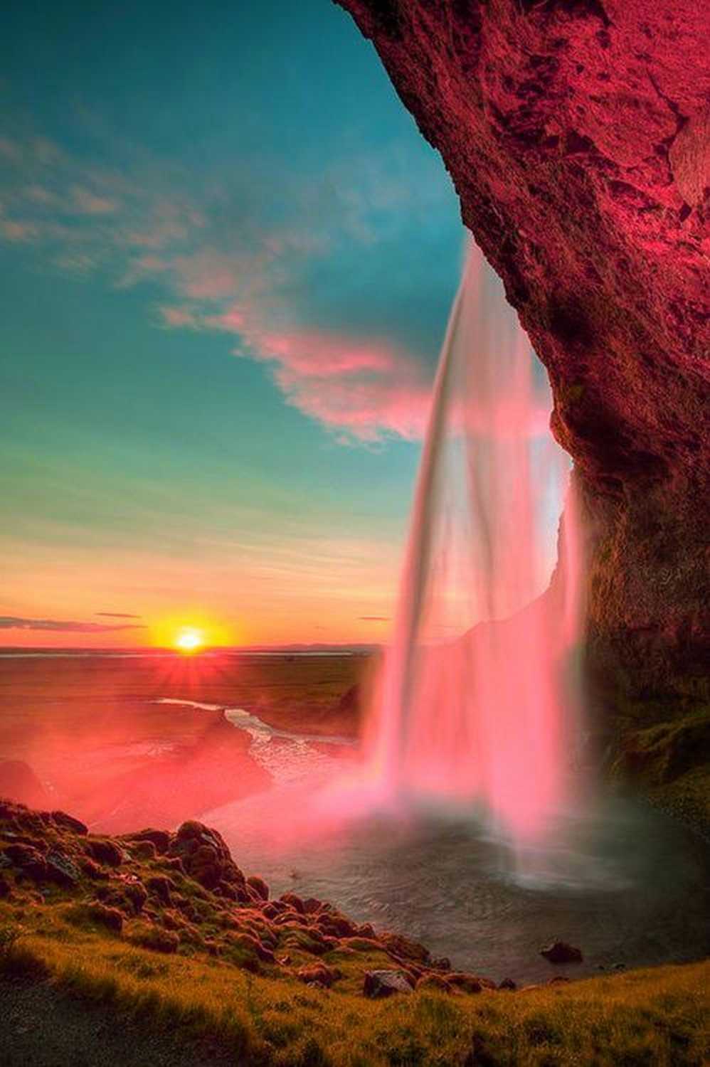 Waterfall Sunset, Seljalandsfoss, Iceland | Pictures Art Blog