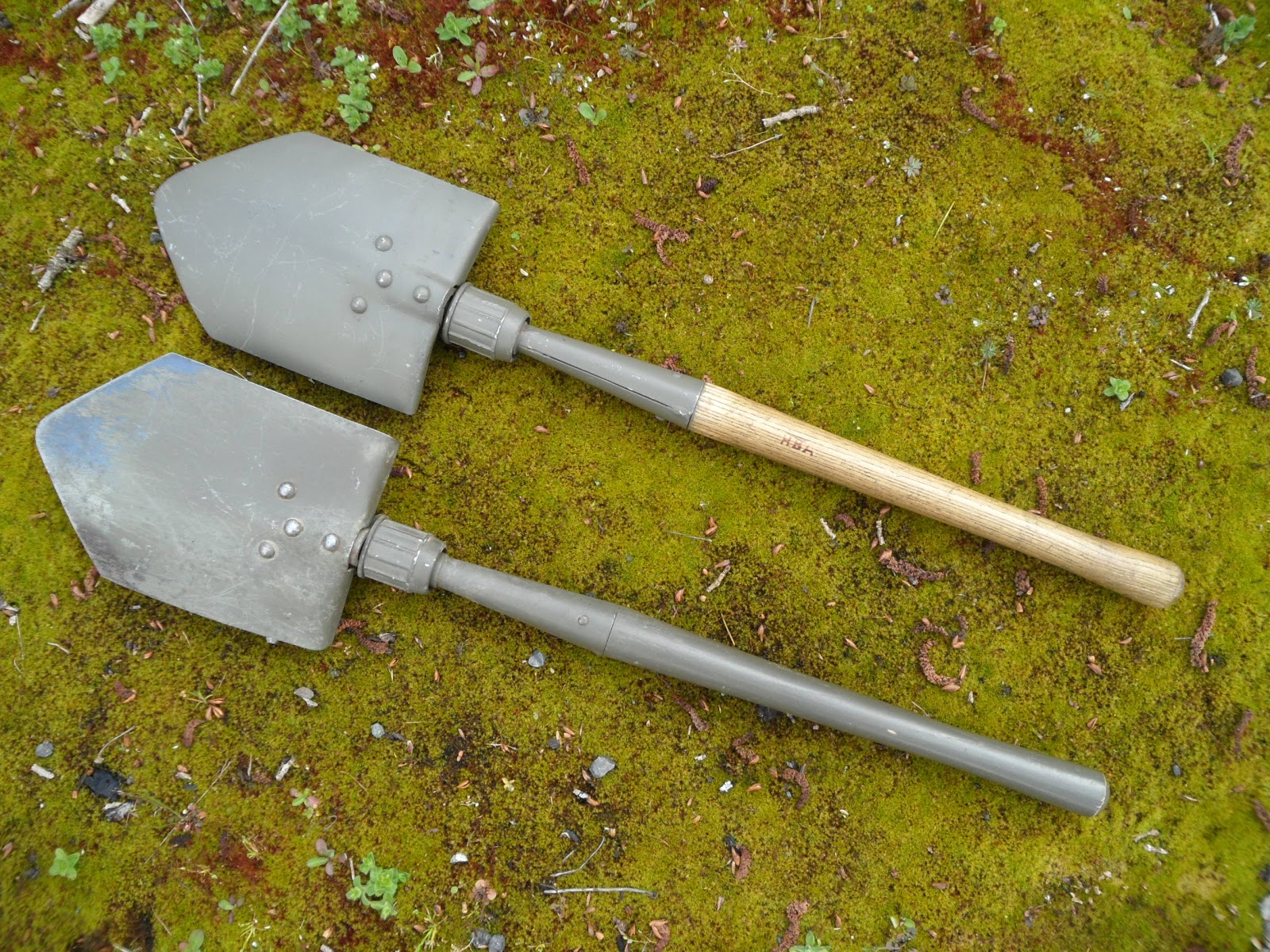 Four Bees: Austrian Army Folding Shovels, 1957, 1967, with camo covers ...