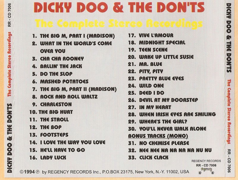 ENTRE MUSICA: DICKY DOO & THE DON'TS - The complete stereo recordings