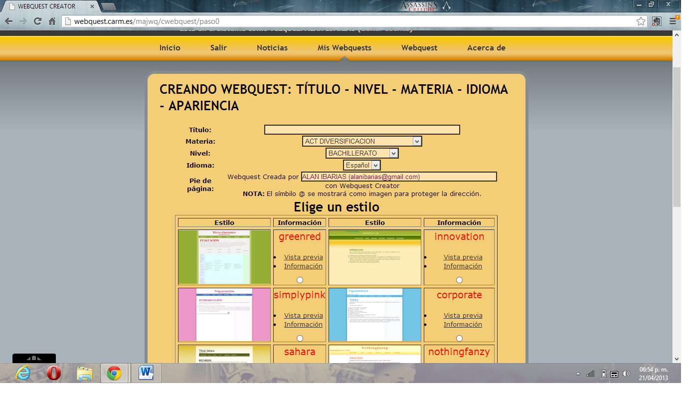 Habilidades Digitales: webquest creator