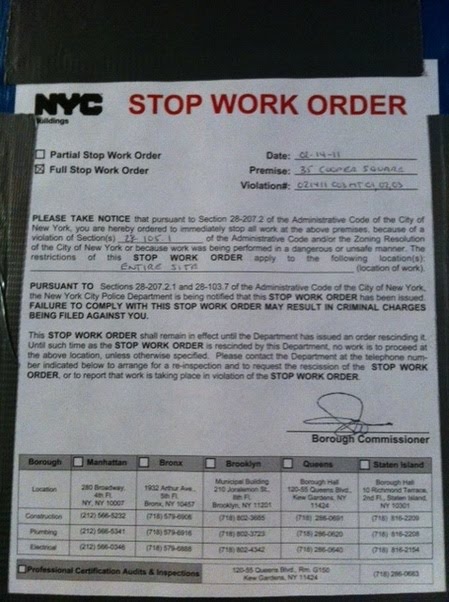 EV Grieve: Stop Work Order signs posted at 35 Cooper Square