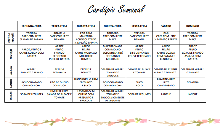 Card%C3%A1pio+Semanal.png (743×425) | Cardápio semanal, Cardapio ...