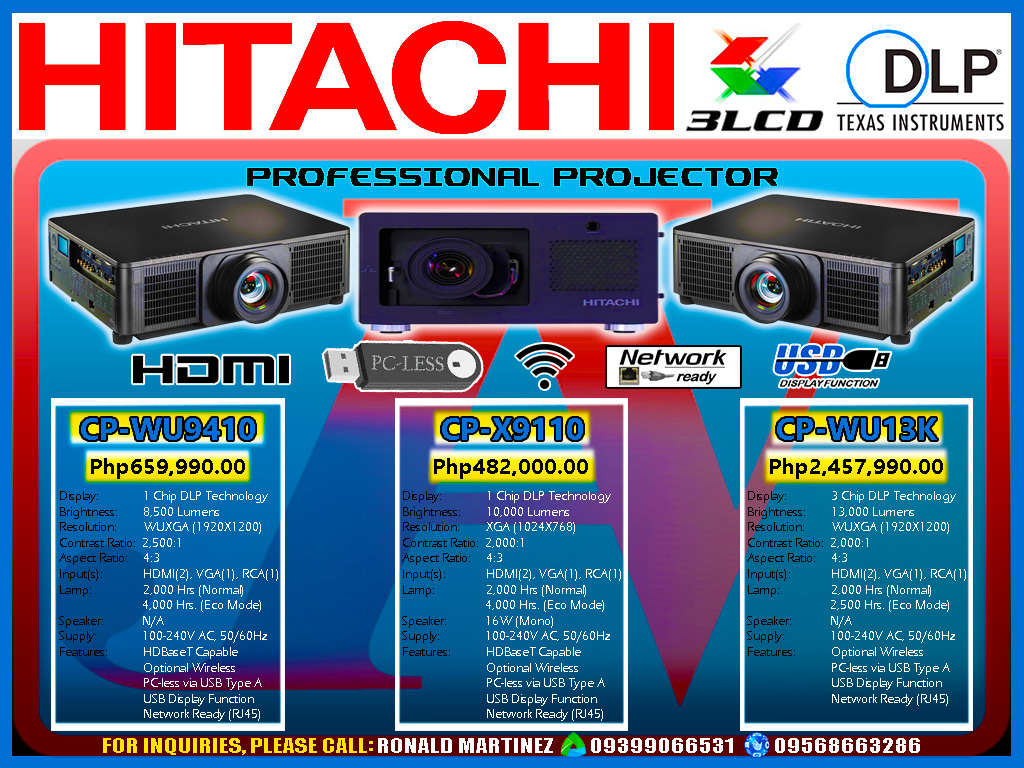 Hitachi Projector CP-X9110 10000 Lumens CPX9110 HDBaseT Ready DLP Projector