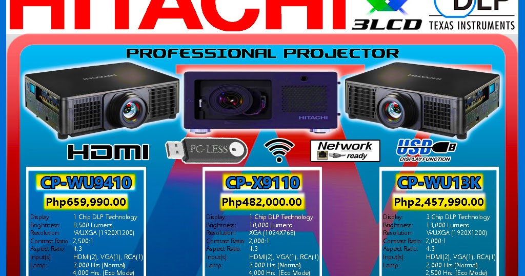 Hitachi Projector CP-X9110 10000 Lumens CPX9110 HDBaseT Ready DLP Projector