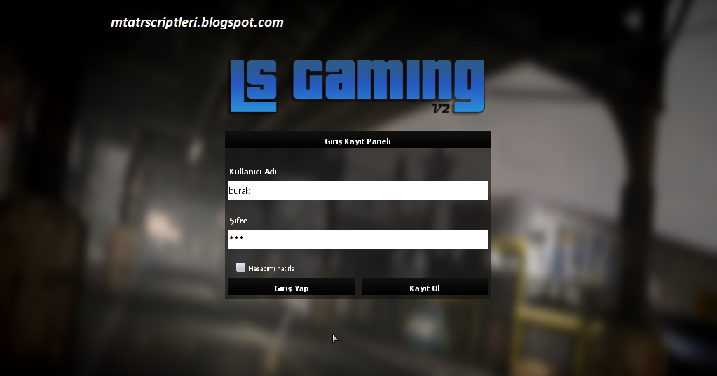 [MTA:SA] Login Panel Türkçe - MTA TR SCRİPTLERİ | Multi Theft Auto SC