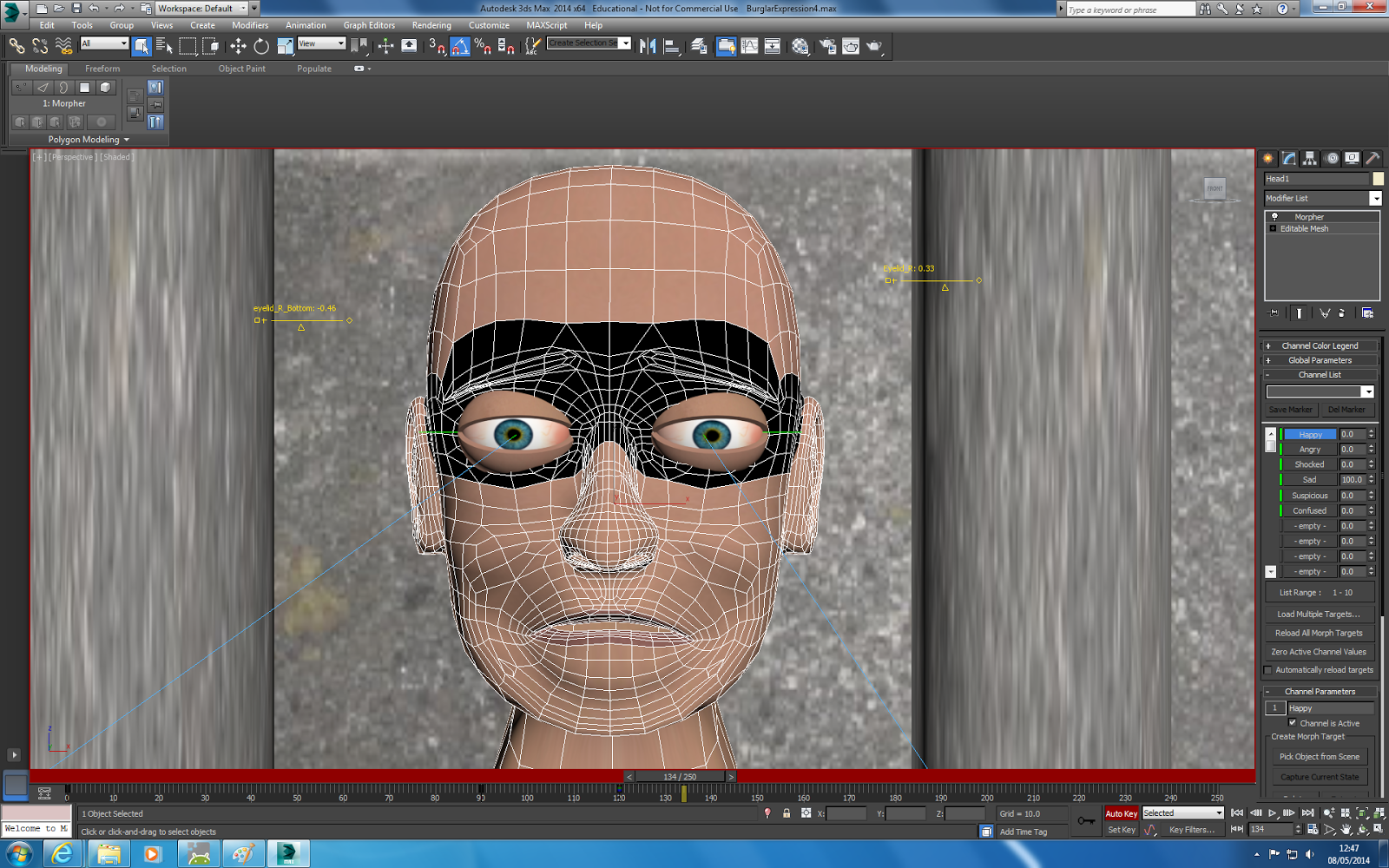 3D Character Animation: Facial expression animating.