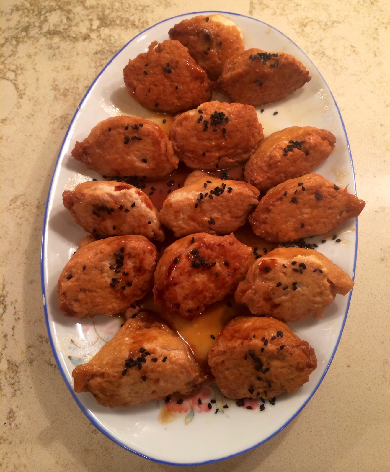 Meat and Tofu stuffed Aburaage (Meat and Tofu Inari "sushi")
