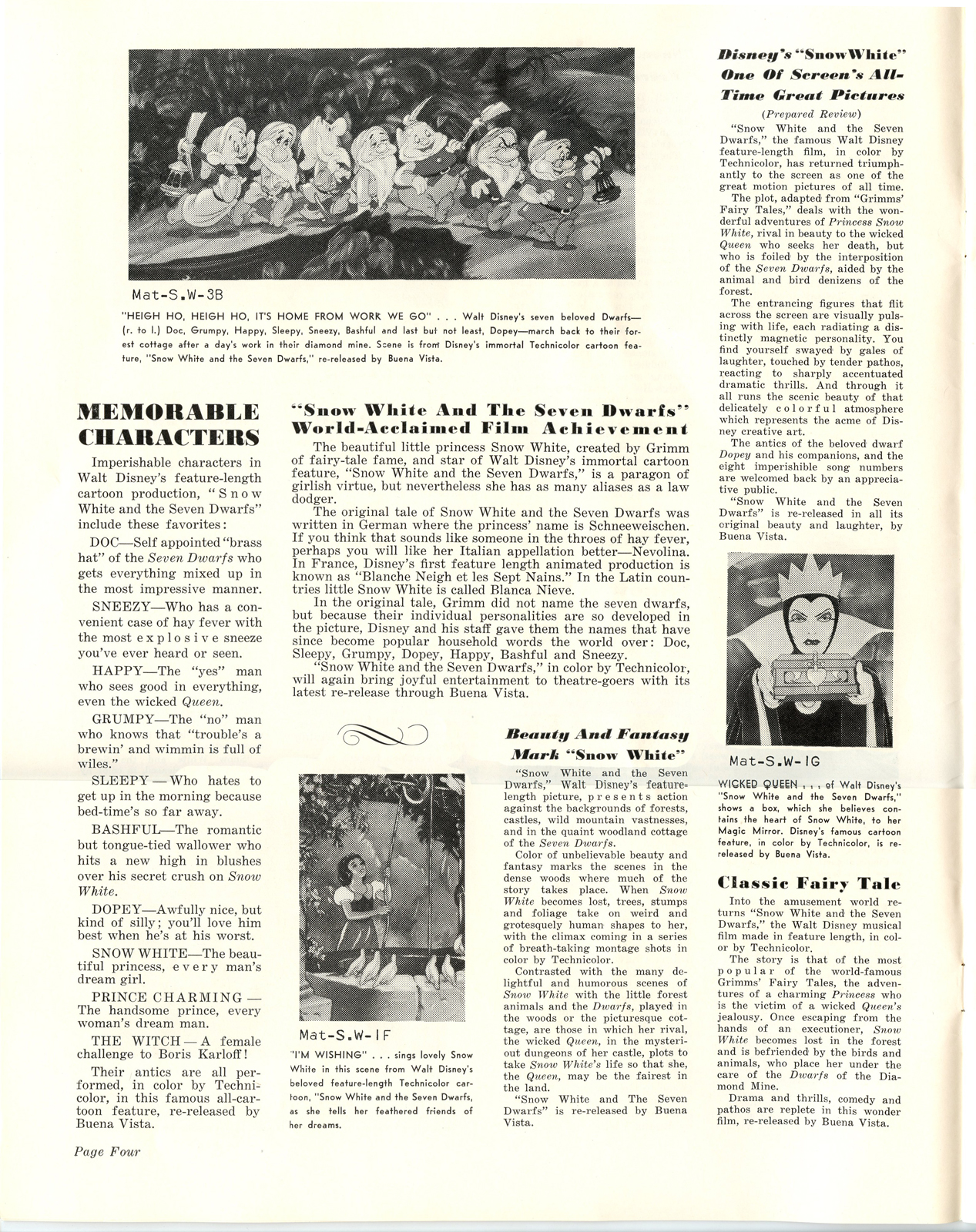 Filmic Light - Snow White Archive: 1958 Buena Vista Snow White Pressbook