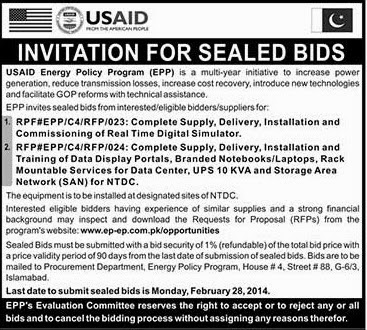 USAID Program: Invitation of Sealed Bid advertisement in Jang Newspaper