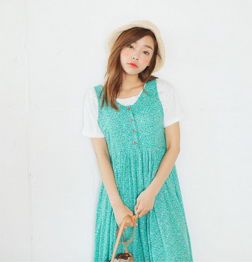 [Stylenanda] Floral Dress with Wooden Buttons | KSTYLICK - Latest ...
