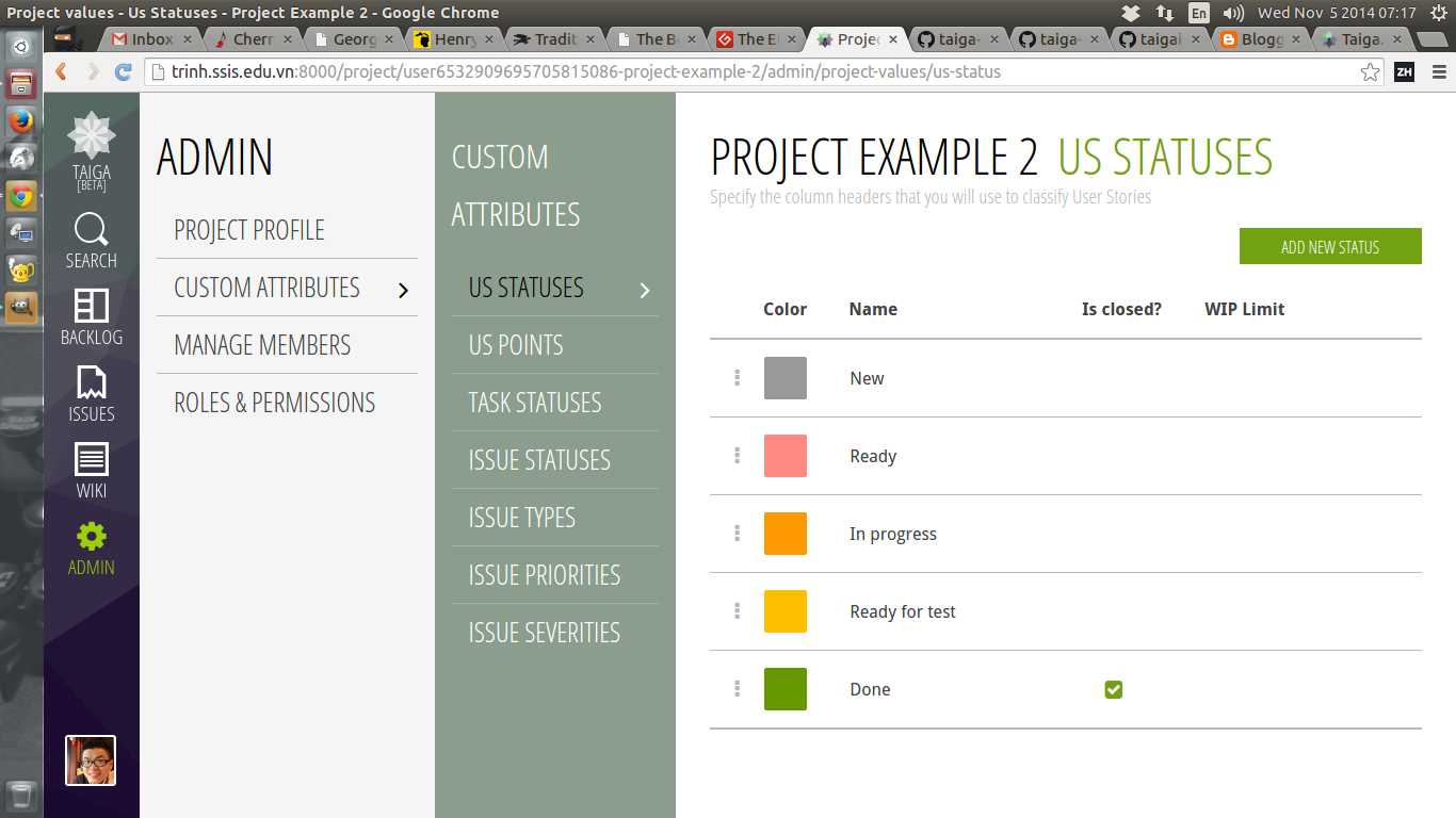 Trying the Taiga project management platform