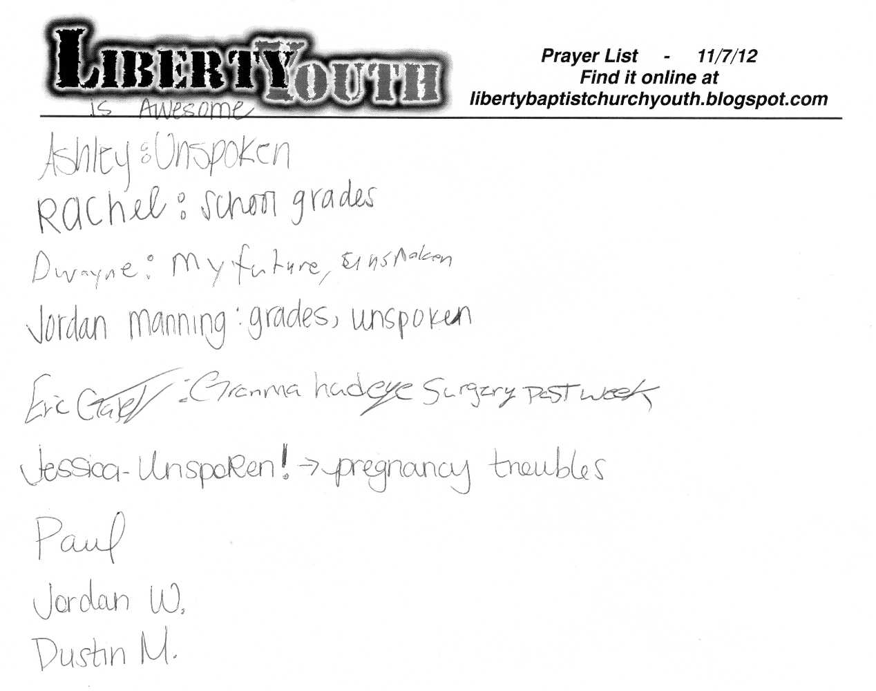 Liberty Baptist Church Youth Tallassee AL Prayer List And Announcements Liberty Baptist Church Youth Tallassee AL Prayer List And Announcements