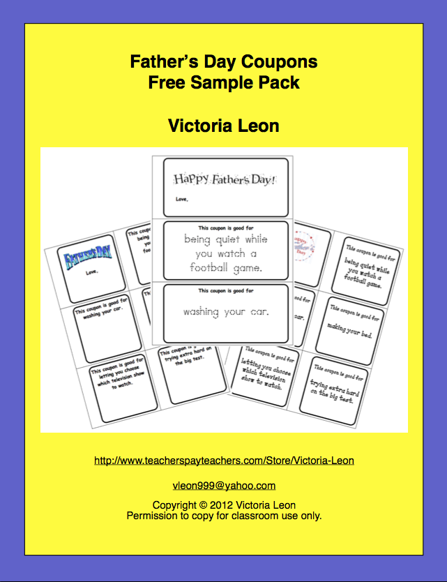 Classroom Freebies Too: Father's Day Coupons - Free Sample Pack