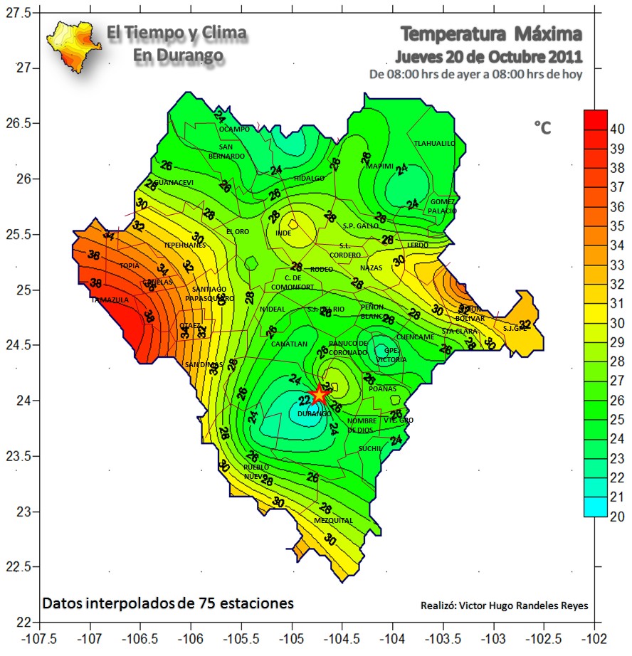 EL TIEMPO Y CLIMA EN DURANGO: MAPAS DE LLUVIA Y TEMP EN 24 HRS