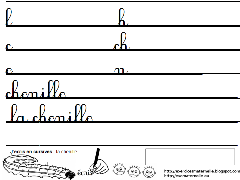 Maternelle: La chenille, écriture en cursives et graphisme