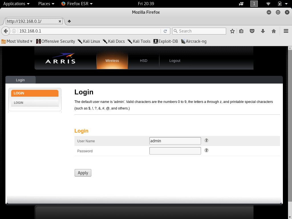 Sabido Linux: senha padrao do modem ARRIS(NET)