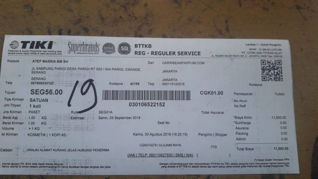 Contoh Resi Bukti Pengiriman Produk | QEE ZAFARA SHOP